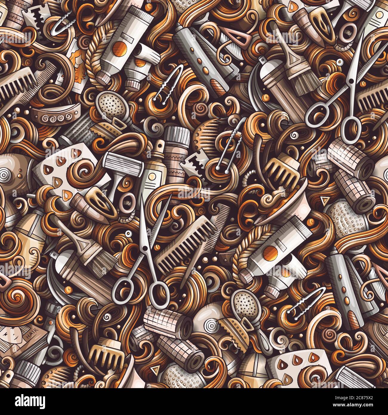 Hair Salon hand drawn doodles seamless pattern. Hairstyle background ...