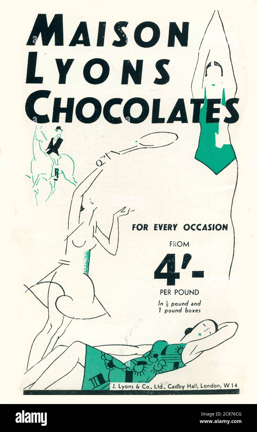 Advertisement for Maison Lyons chocolates showing art deco style ...
