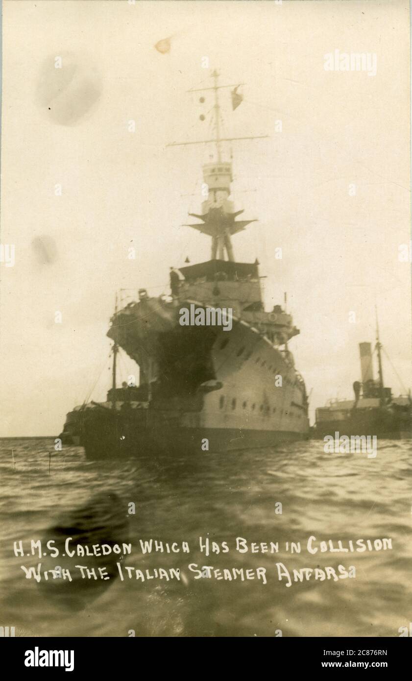 HMS Caledon after Collision with the Italian steamer Anfars Stock Photo ...