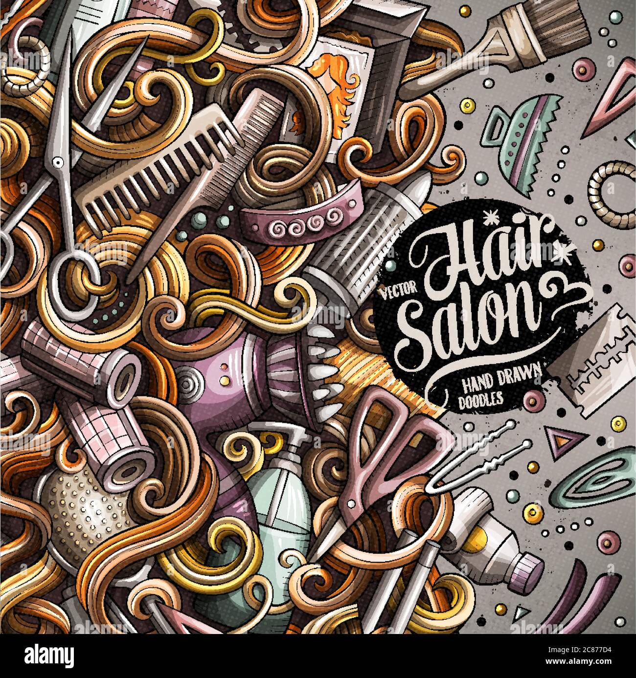 Cartoon cute doodles Hair salon frame design Stock Vector Image & Art ...