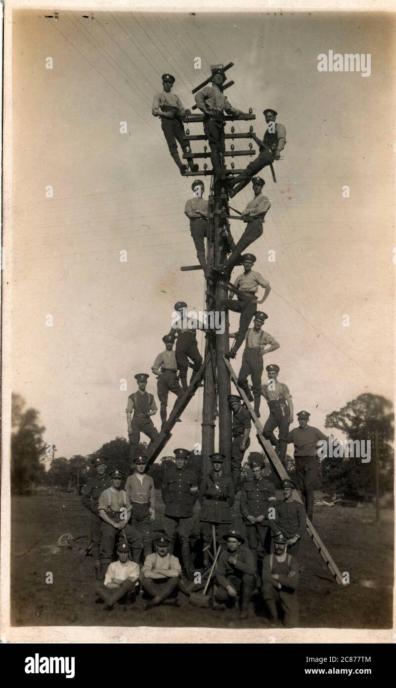 WW2 Royal Engineers up Telegraph Pole, Britain Stock Photo - Alamy
