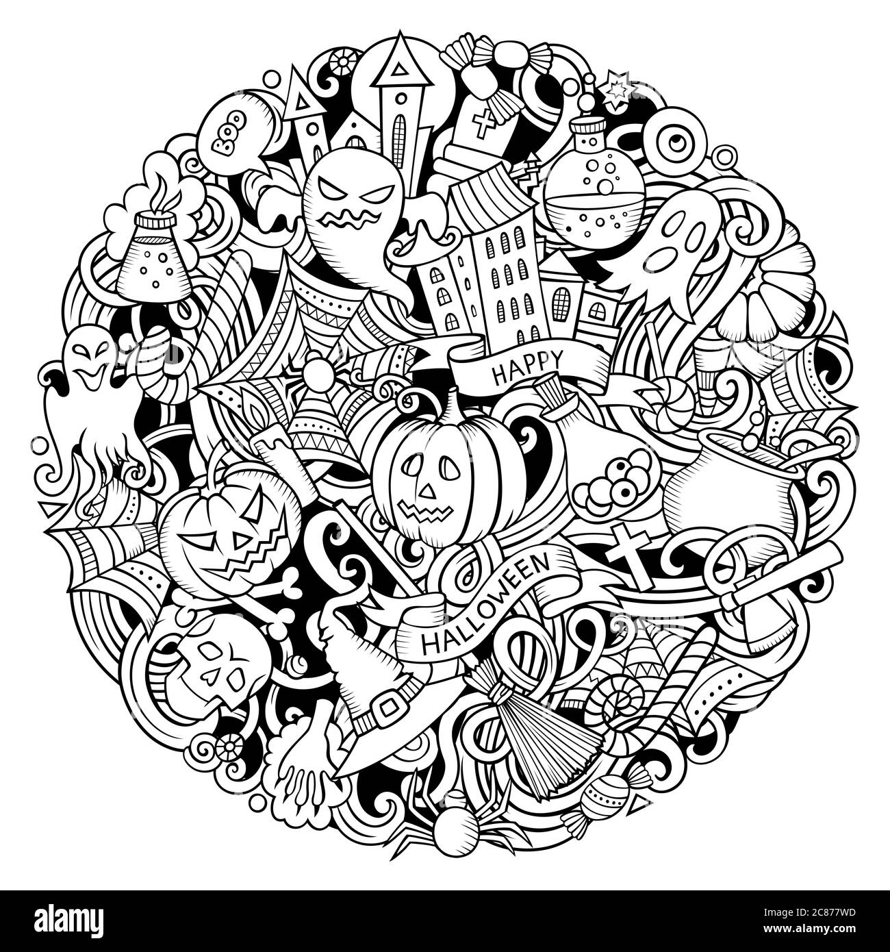 Cartoon vector doodles Happy Halloween illustration Stock Vector Image ...