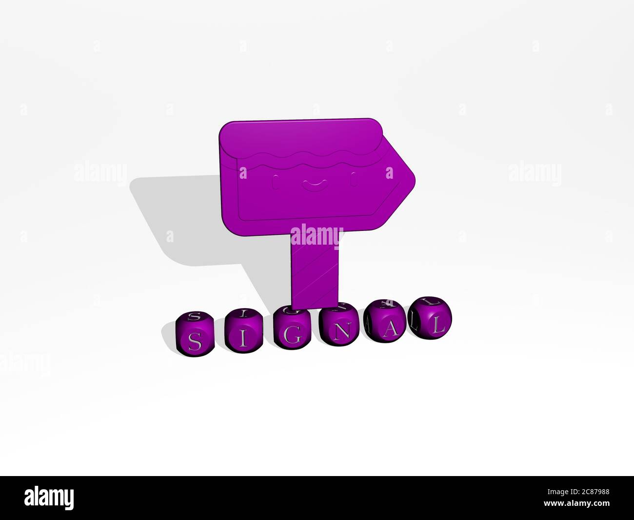 3D illustration of signal graphics and text made by metallic dice ...
