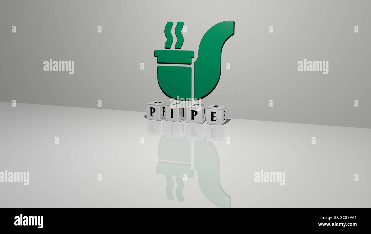 3D illustration of pipe graphics and text made by metallic dice letters ...