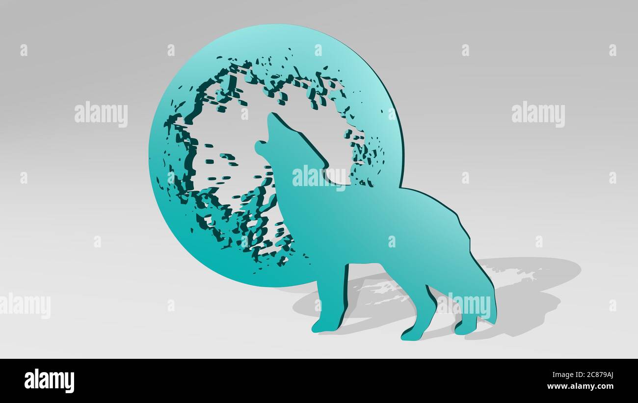 FULL MOON WOLF from a perspective with the shadow. A thick sculpture ...