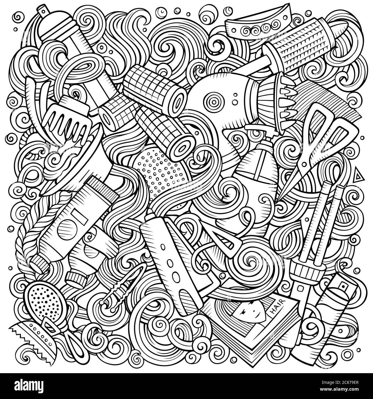 Hair salon hand drawn vector doodles illustration. Hairstyle poster ...