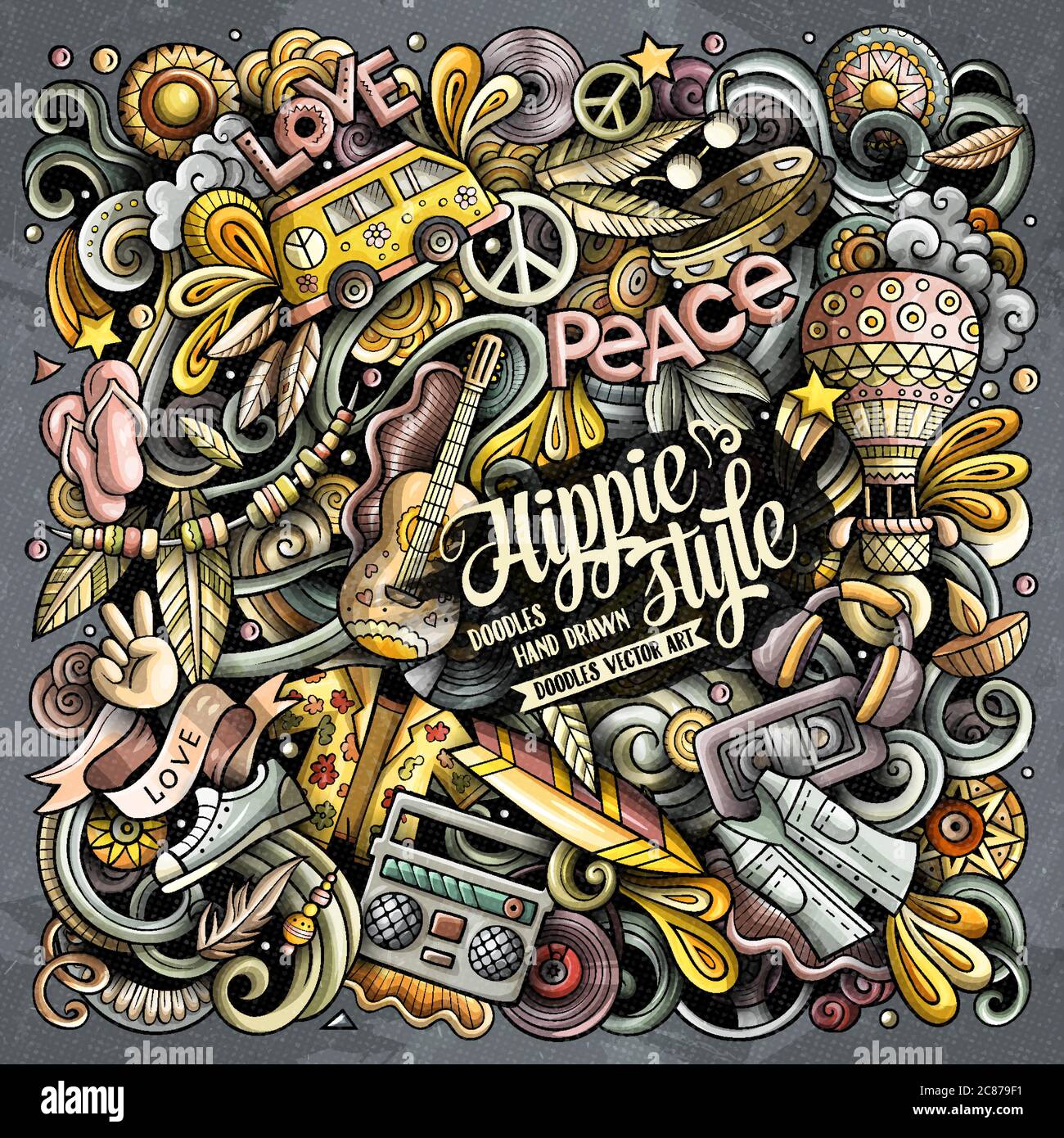 Hippie hand drawn vector doodles illustration. Hippy poster design Stock Vector Image & Art - Alamy