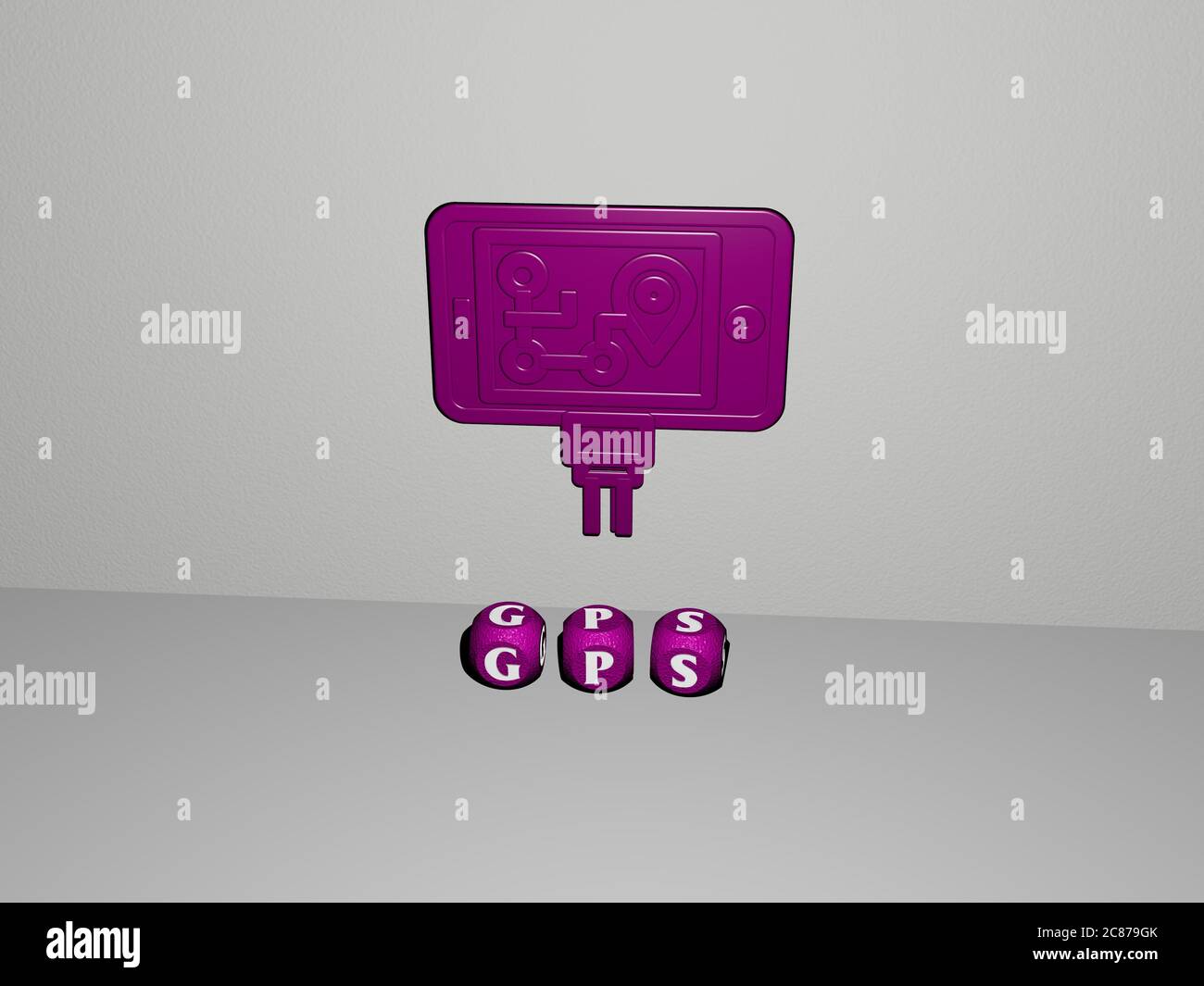 3D representation of GPS with icon on the wall and text arranged by ...