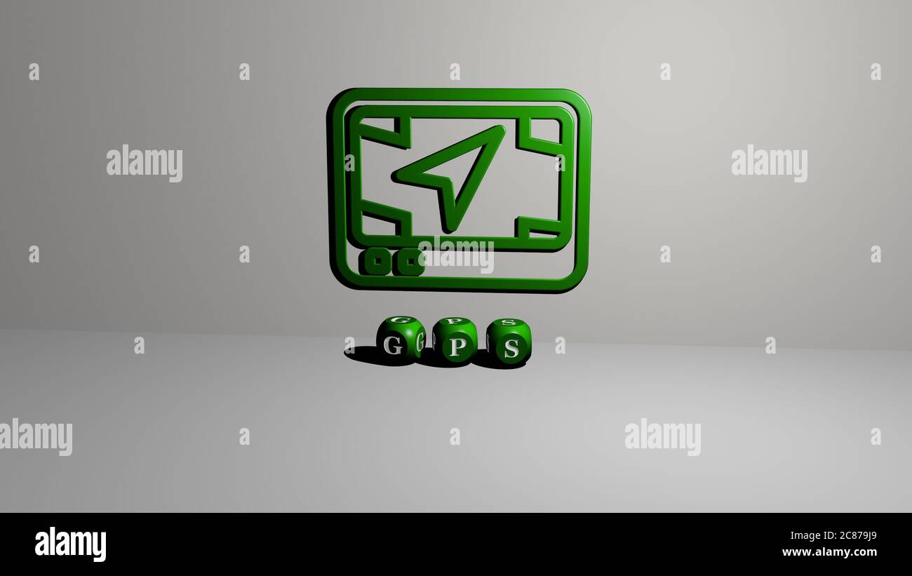 3D graphical image of gps vertically along with text built by metallic ...
