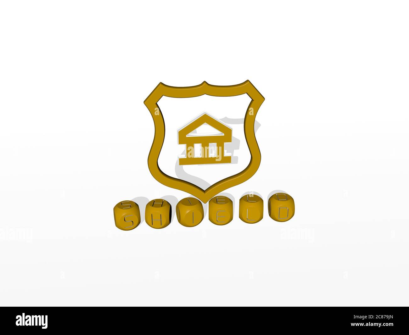 3D representation of shield with icon on the wall and text arranged by ...