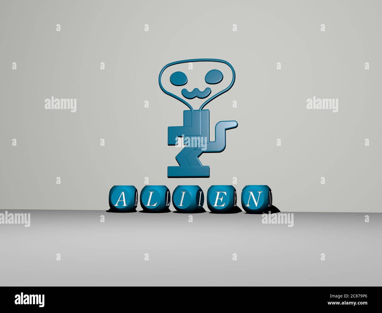 3D illustration of ALIEN graphics and text made by metallic dice ...