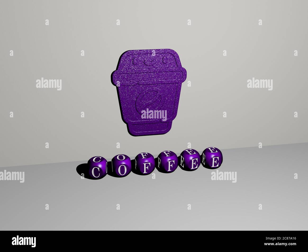 3D representation of COFFEE with icon on the wall and text arranged by ...