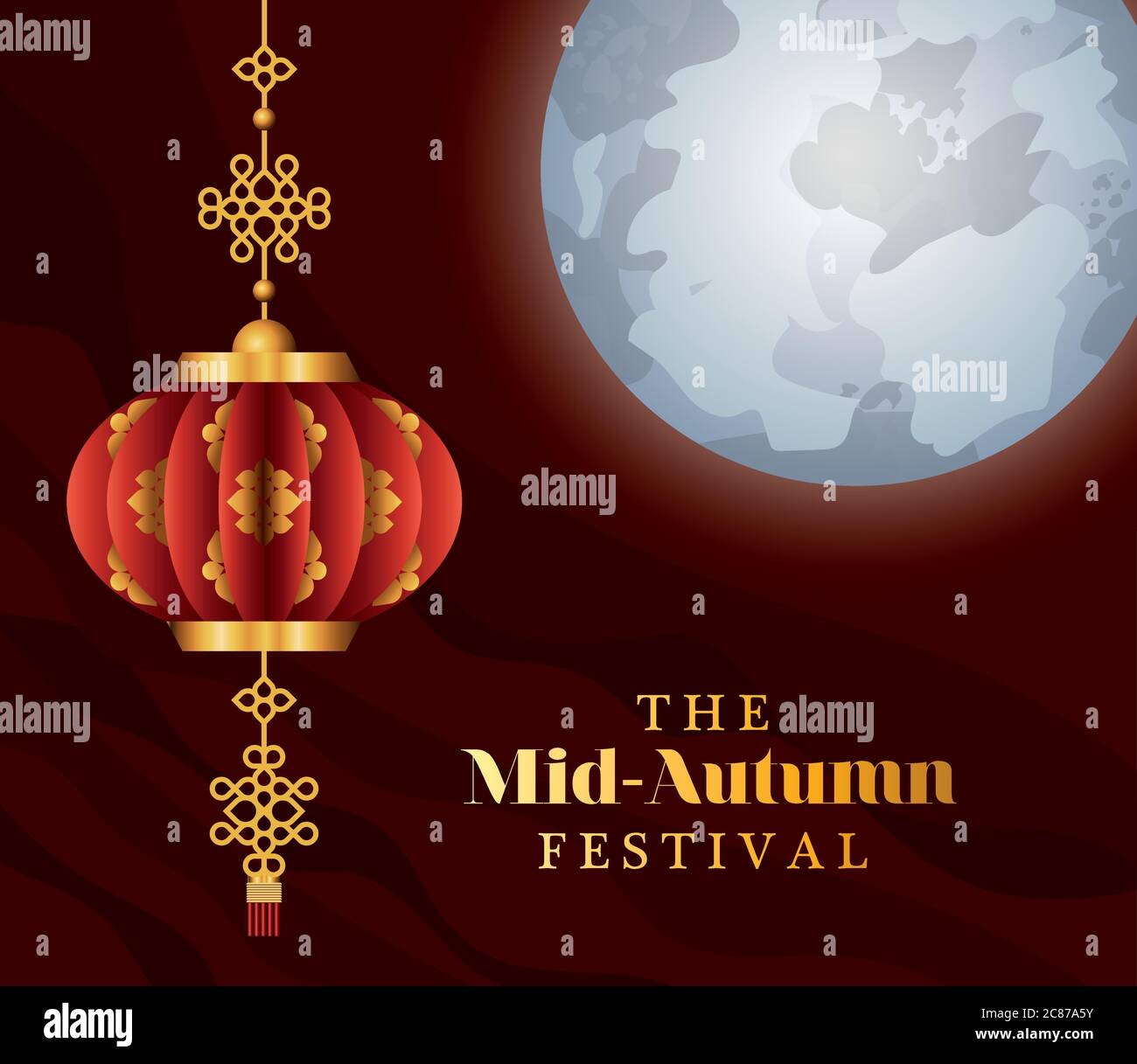 Mid autumn harvest moon festival with red lantern and stars design ...