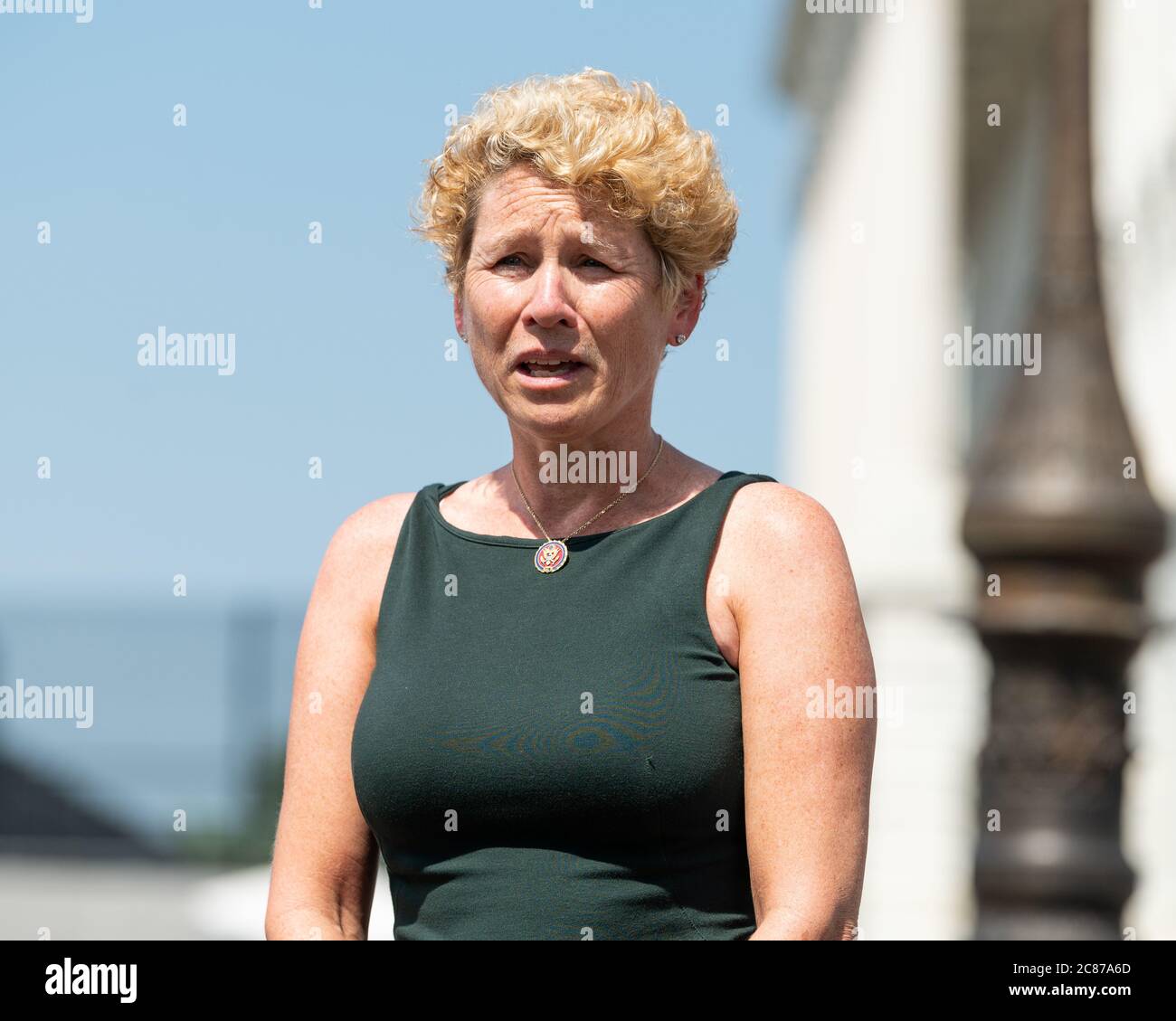 U.S. Representative, Chrissy Houlahan (D-PA) speaking with the press at ...