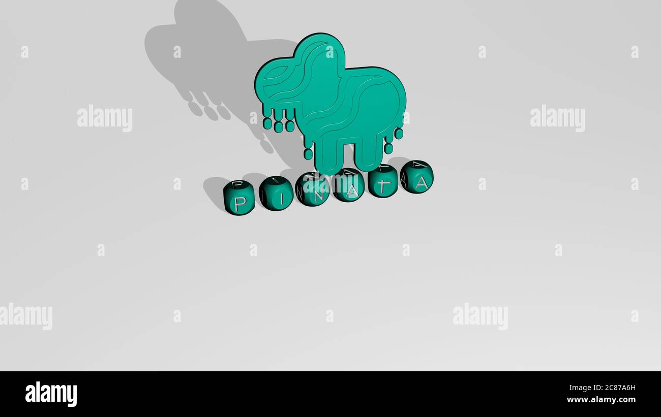 3D illustration of pinata graphics and text made by metallic dice ...