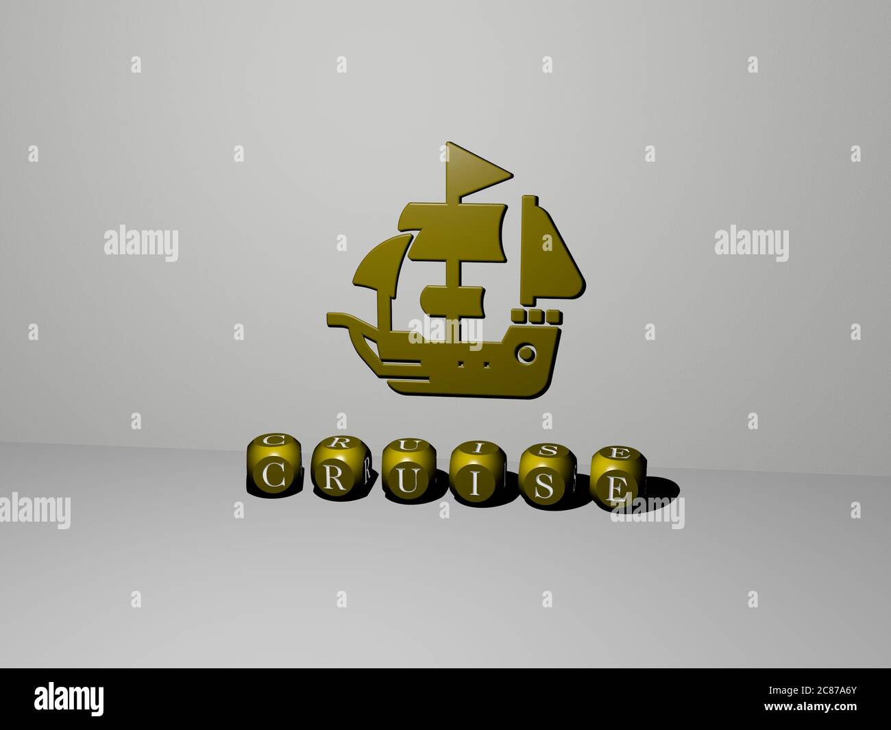 3D illustration of cruise graphics and text made by metallic dice ...