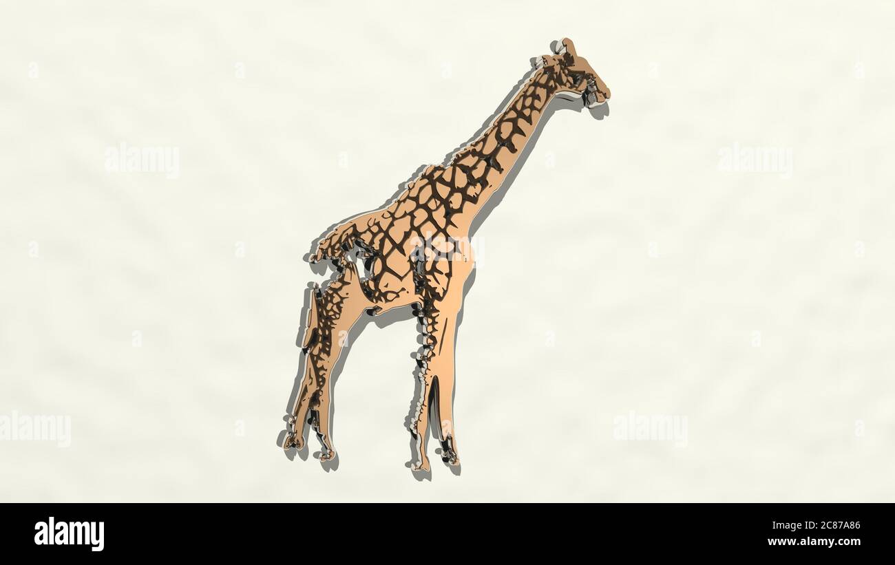 giraffe from a perspective on the wall. A thick sculpture made of ...