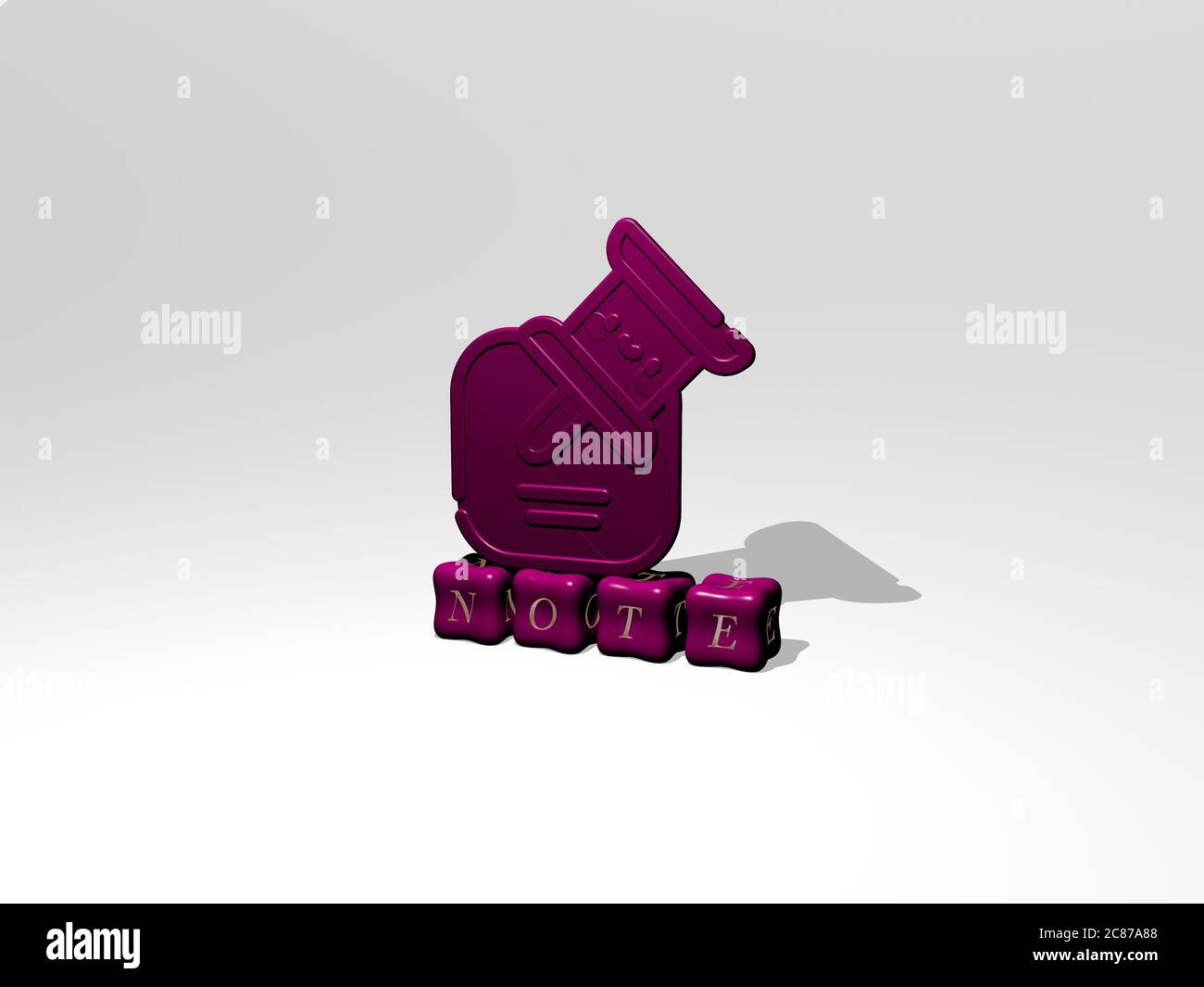 3D graphical image of NOTE vertically along with text built by metallic ...