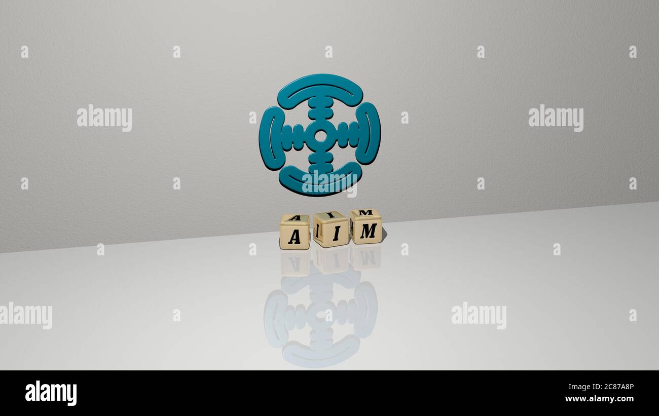 3D representation of aim with icon on the wall and text arranged by ...