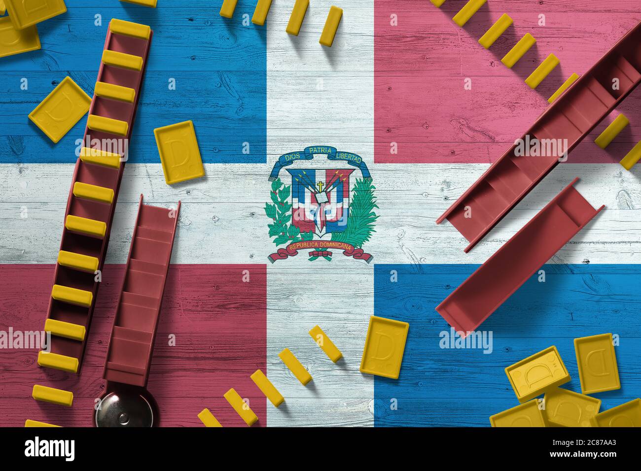 Dominican Republic flag with national background with dominoes on ...