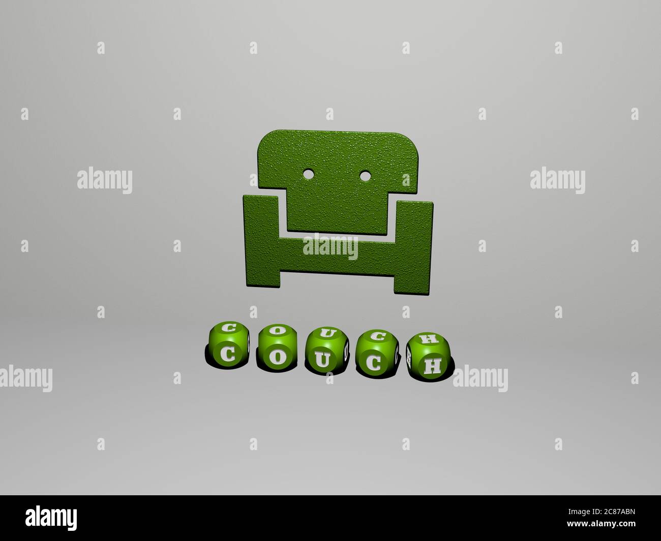 3D representation of COUCH with icon on the wall and text arranged by ...