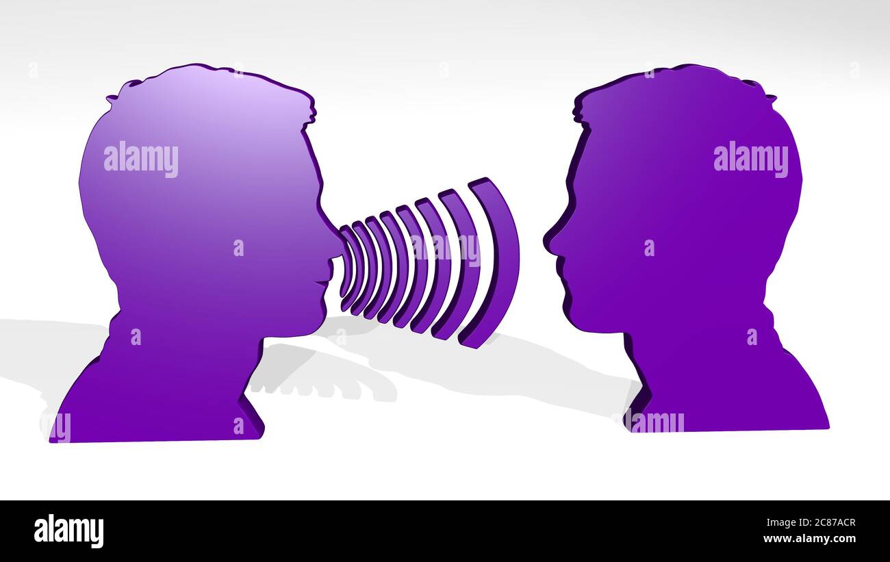 TWO MAN TALKING stand with shadow. 3D illustration of metallic ...