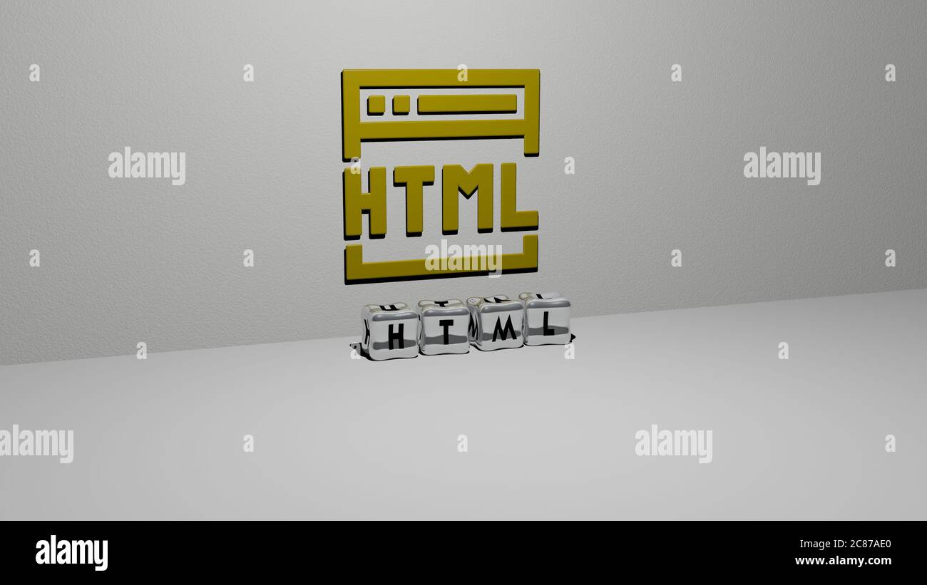 3D representation of HTML with icon on the wall and text arranged by ...