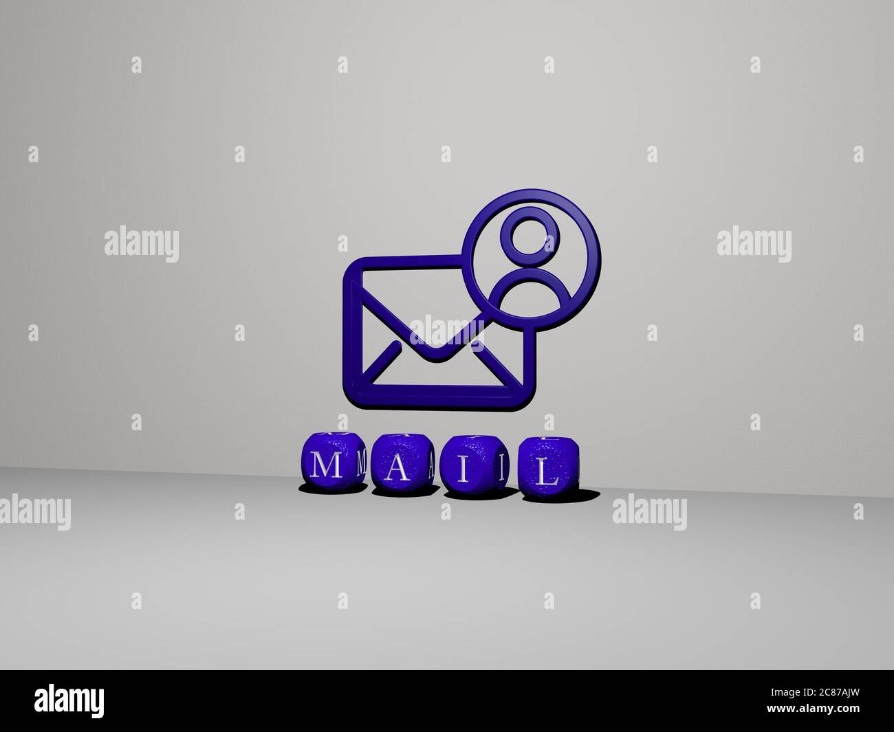 3D illustration of MAIL graphics and text made by metallic dice letters ...