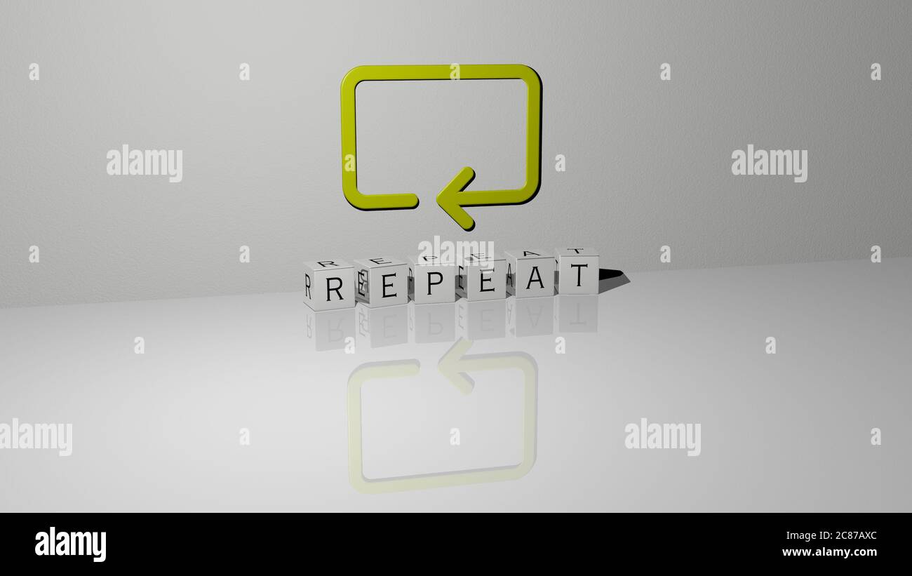 3D illustration of REPEAT graphics and text made by metallic dice ...