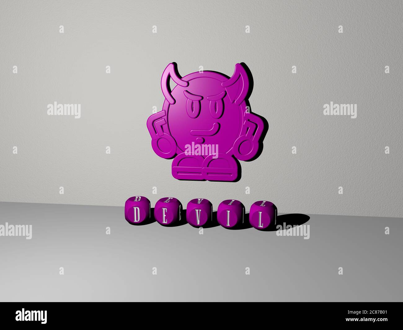 3D illustration of DEVIL graphics and text made by metallic dice ...