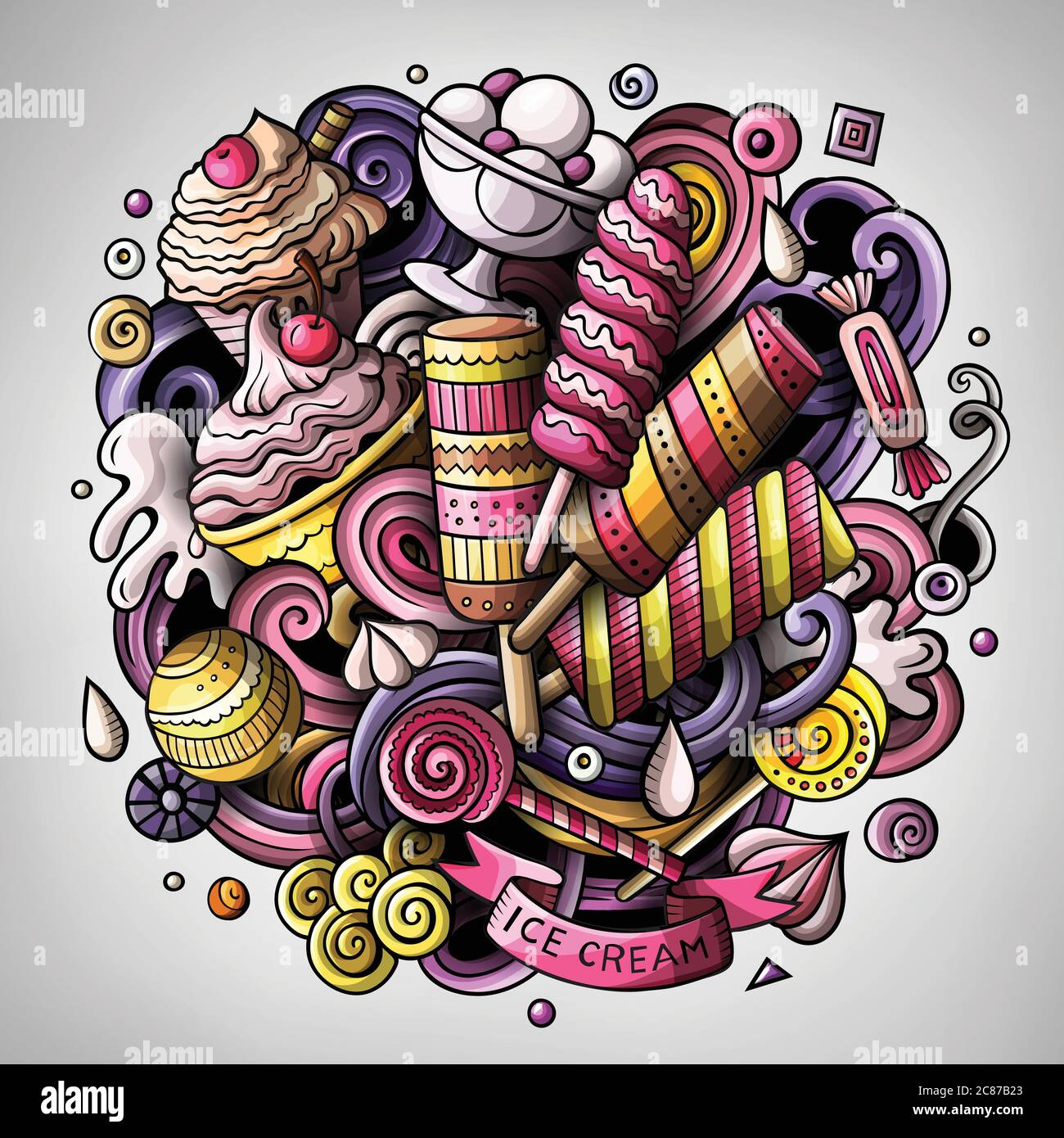 Cartoon cute doodles hand drawn Ice cream illustration Stock Vector ...