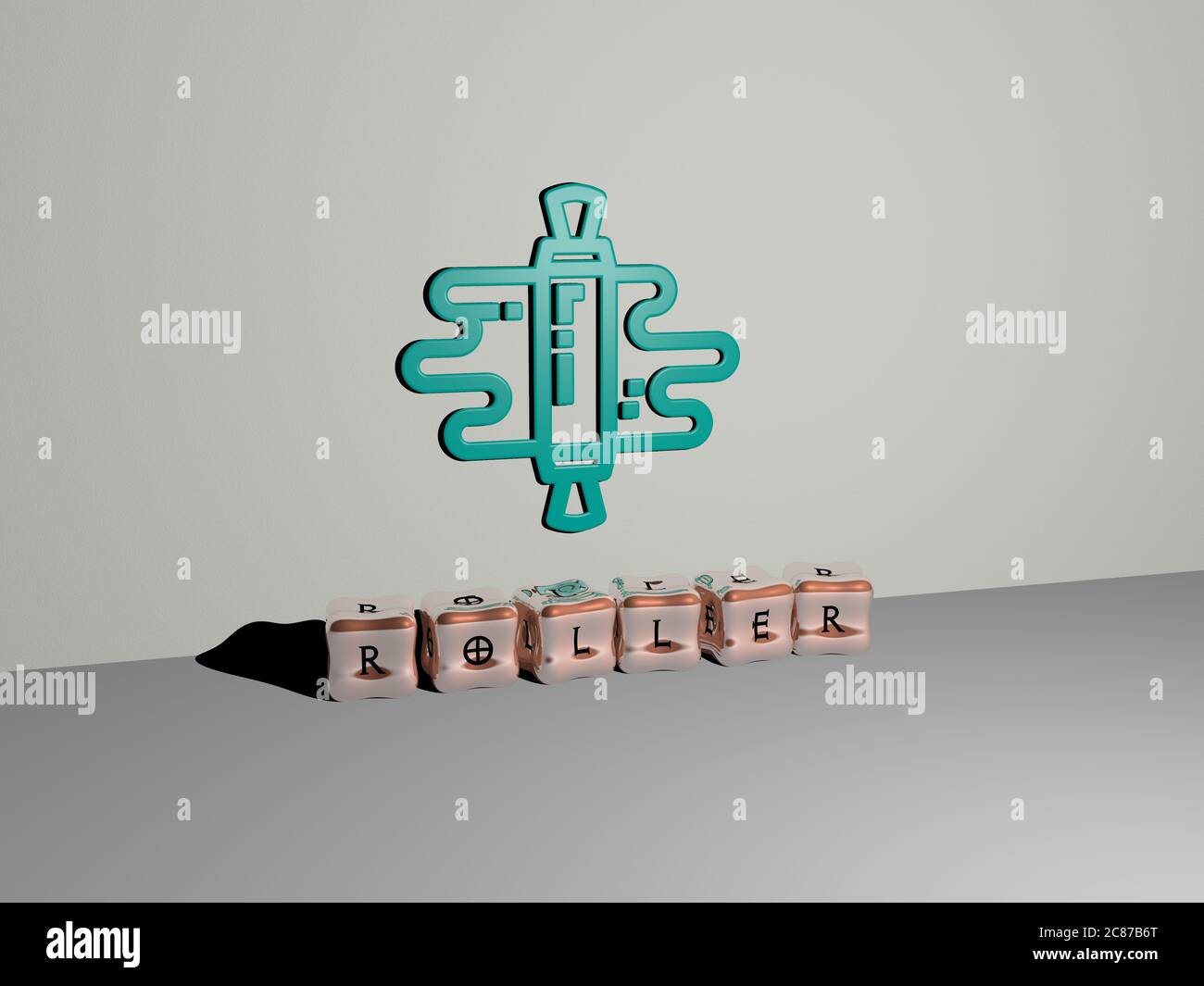 3D illustration of ROLLER graphics and text made by metallic dice ...