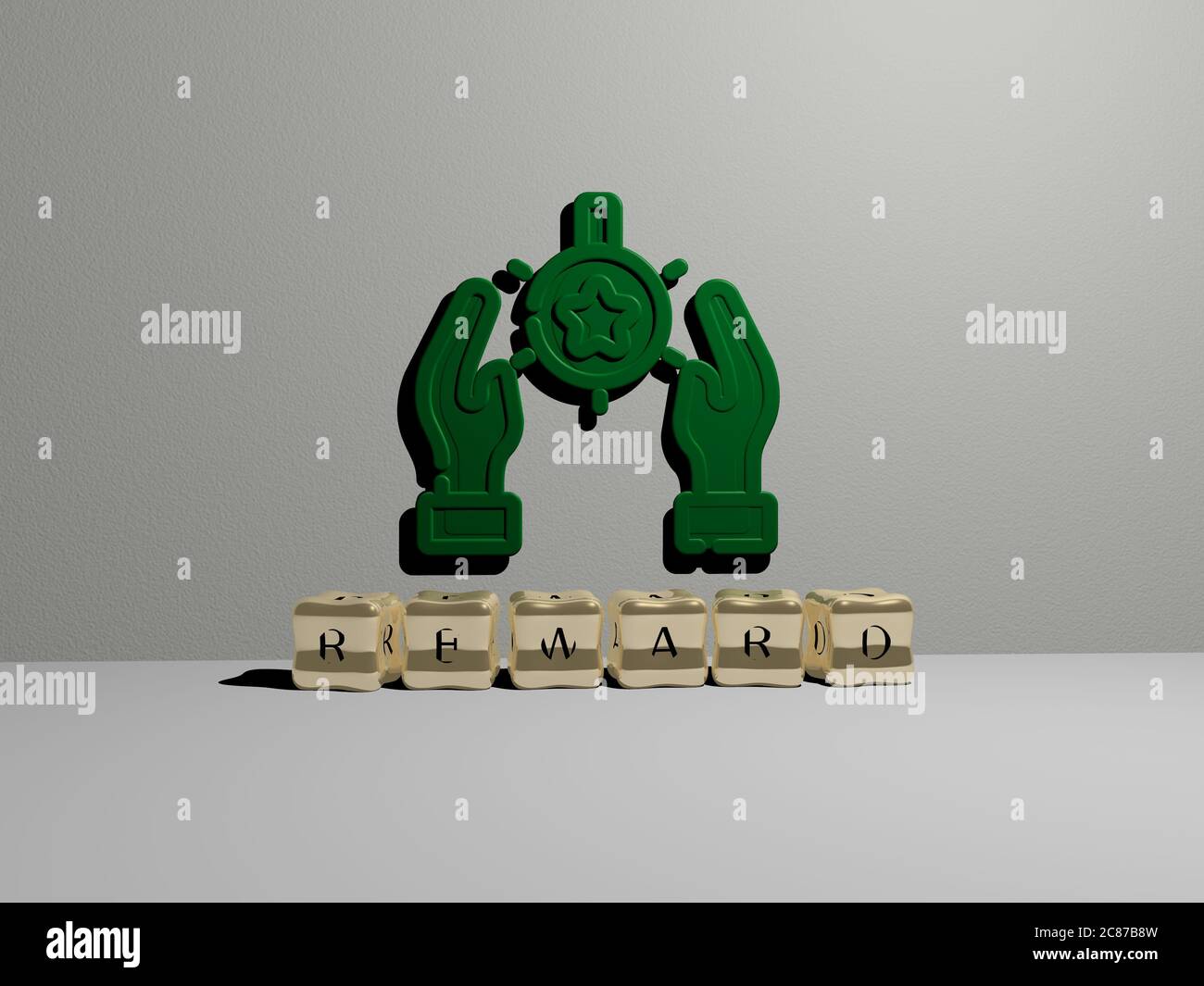 3D graphical image of REWARD vertically along with text built by ...