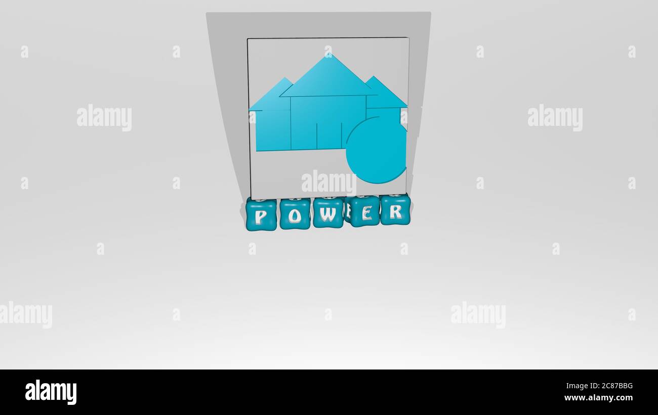 3D representation of POWER with icon on the wall and text arranged by ...
