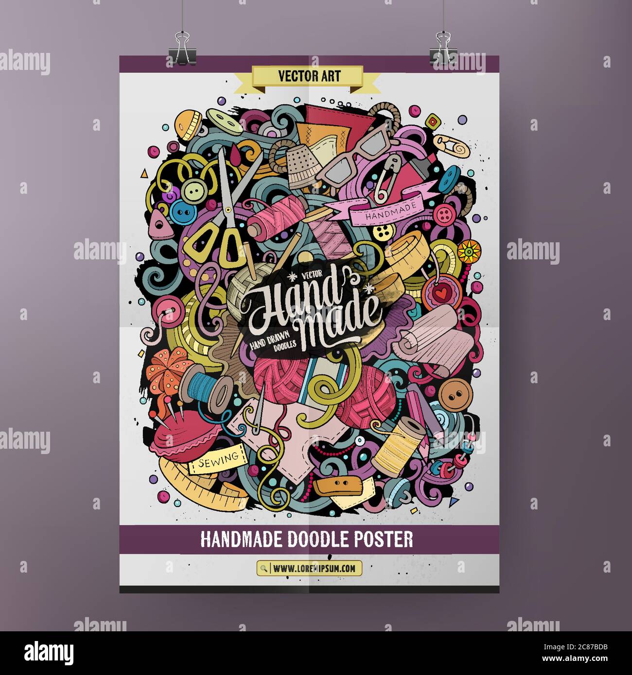 Cartoon hand drawn doodles Handmade poster design template Stock Vector ...