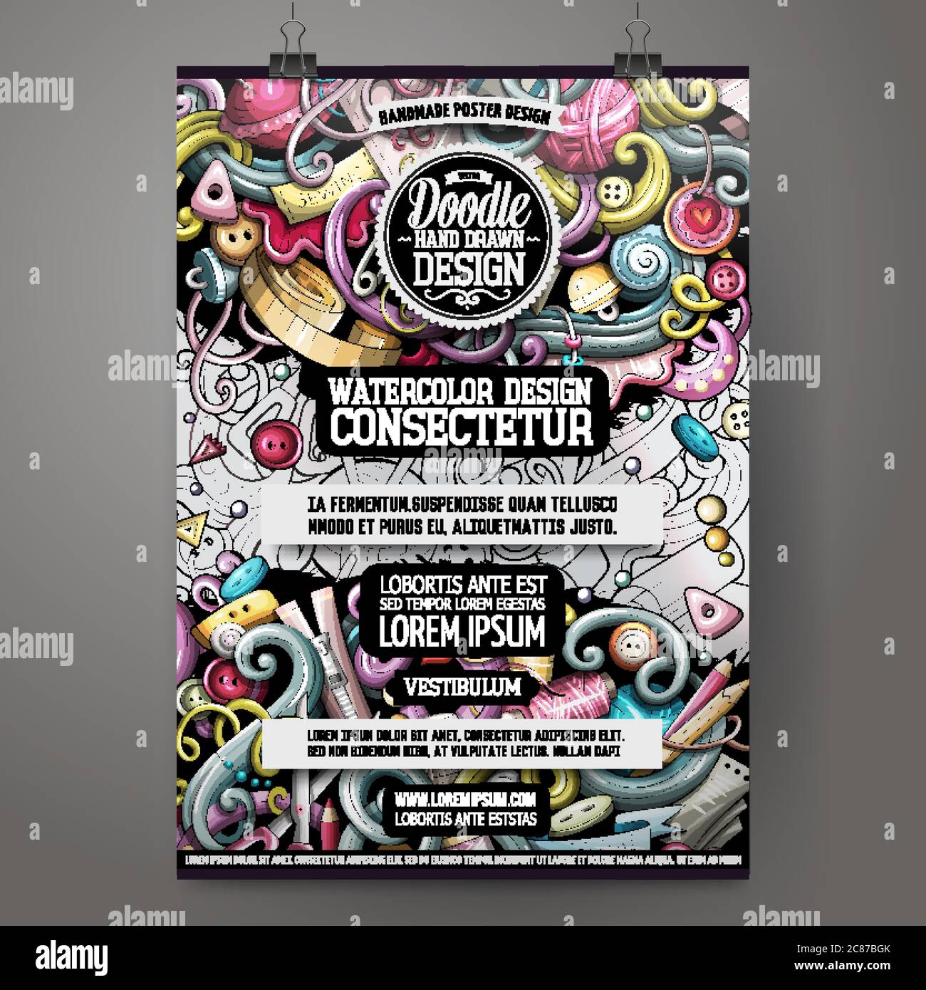 Cartoon hand drawn doodles Handmade poster design Stock Vector Image ...