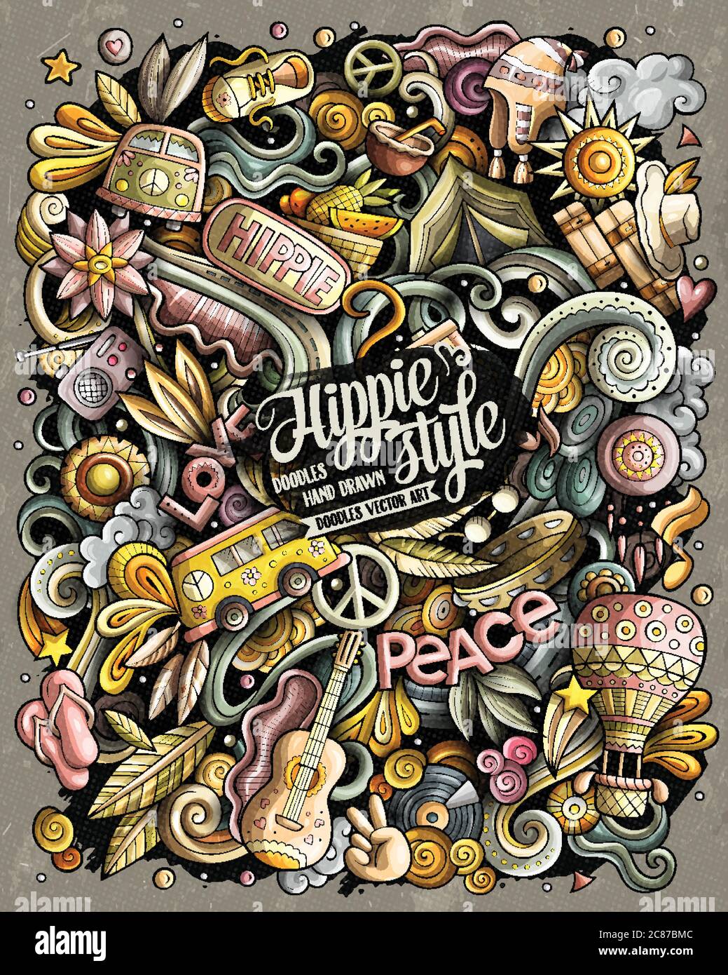 Hippie hand drawn vector doodles illustration. Hippy poster design Stock Vector Image & Art - Alamy