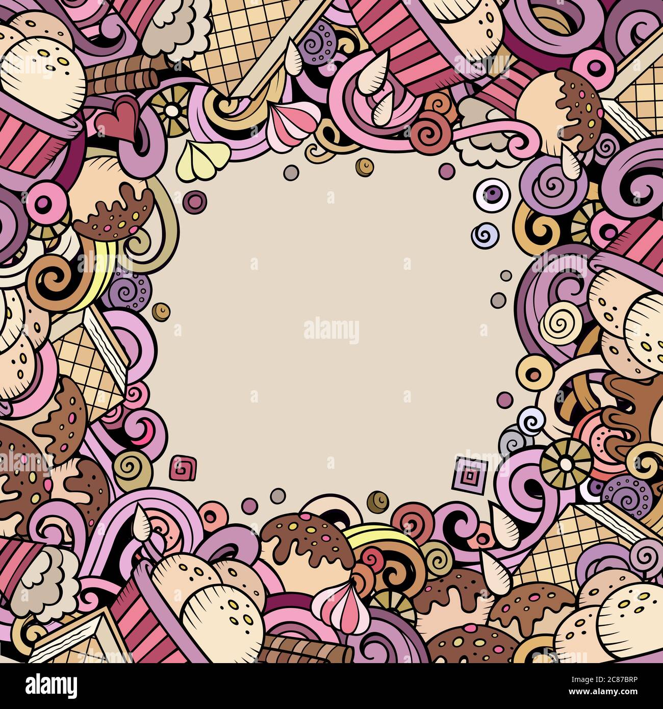 Cartoon vector hand-drawn doodles Ice Cream frame illustration Stock ...