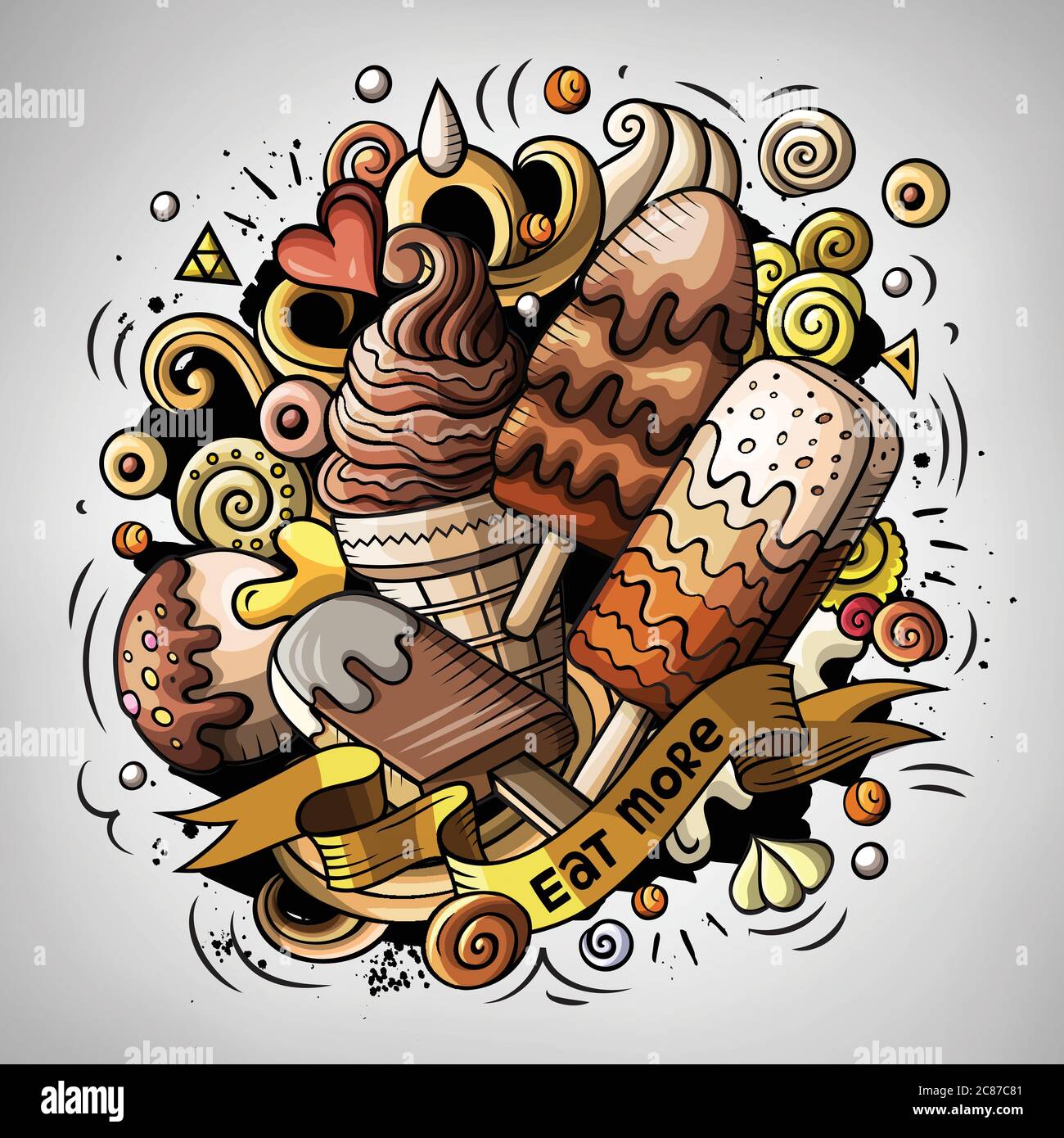 Cartoon cute doodles hand drawn Ice cream illustration Stock Vector ...