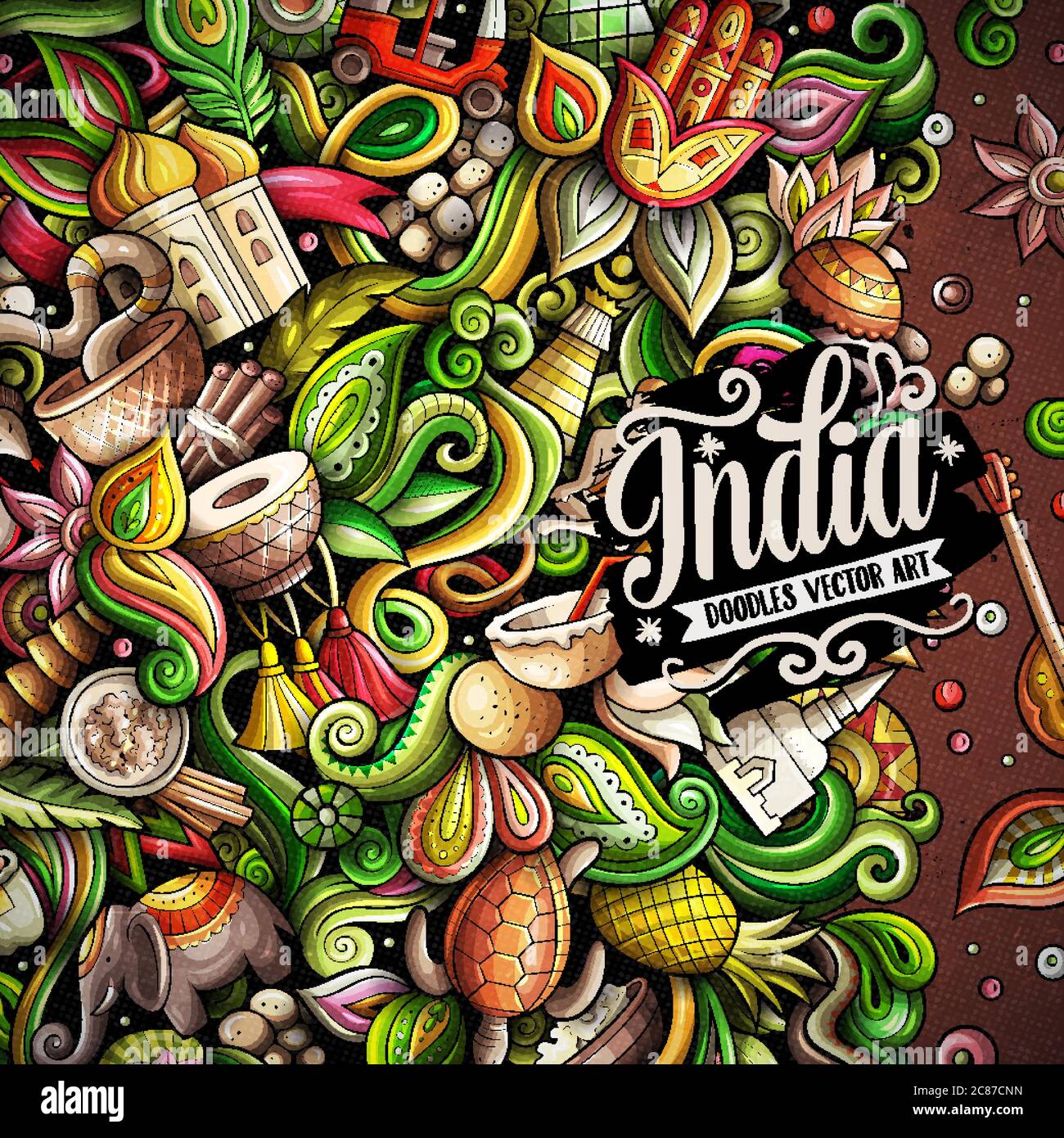 India hand drawn vector doodles illustration. Indian frame card design ...