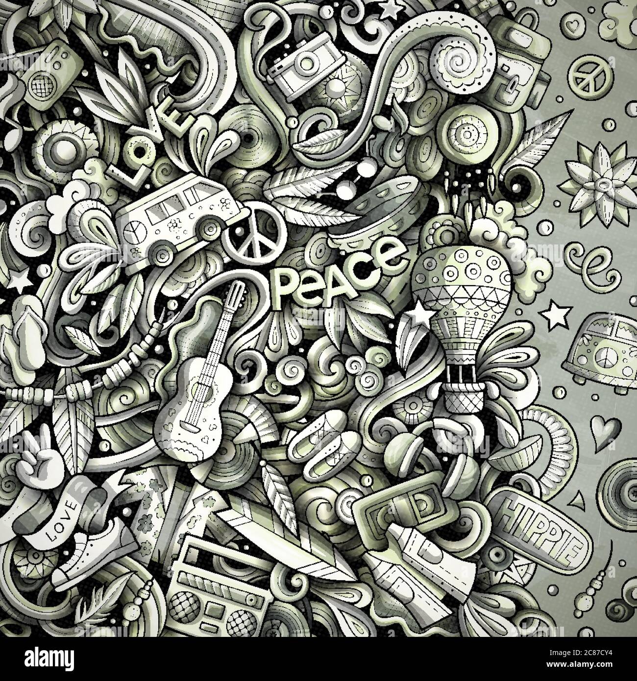 Hippie hand drawn vector doodles illustration. Hippy frame card design Stock Vector Image & Art ...