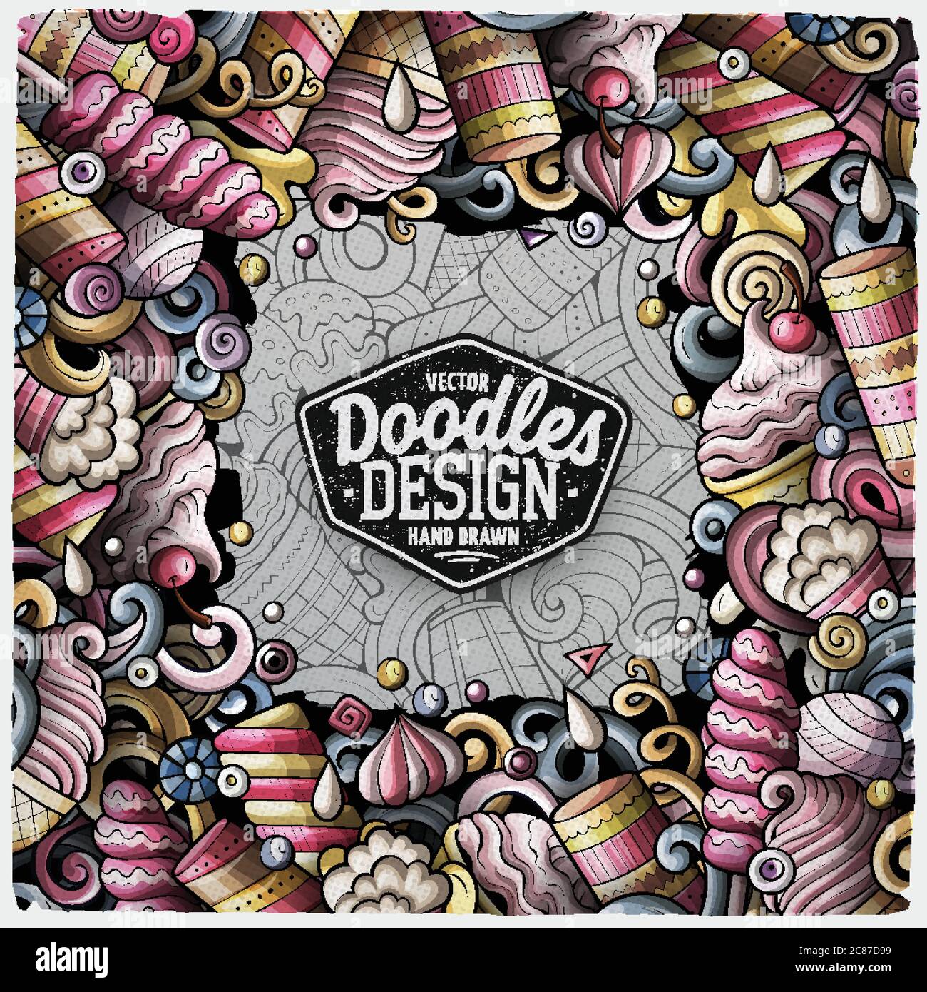 Cartoon vector doodles Ice Cream frame Stock Vector Image & Art - Alamy
