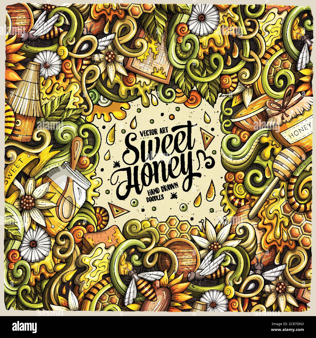 Cartoon cute doodles hand drawn Honey frame design Stock Vector Image ...