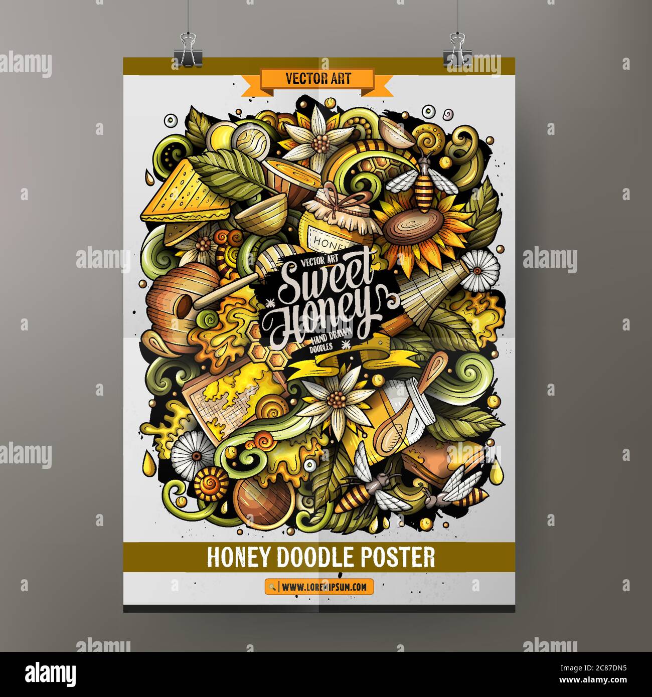 Cartoon hand drawn doodles Honey poster design Stock Vector Image & Art ...