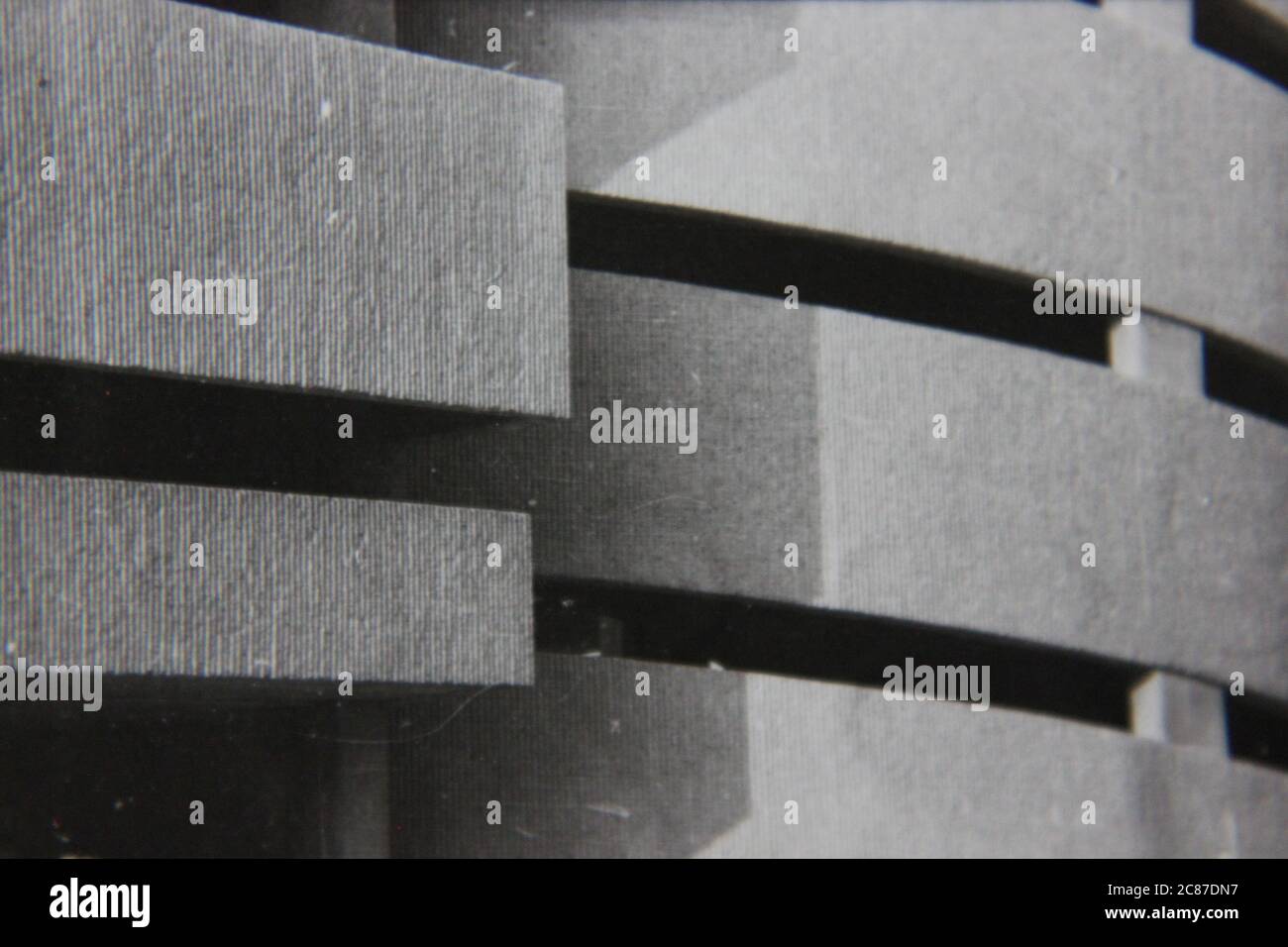 Fine 70s vintage black and white lifestyle photography of a spiral ramp ...