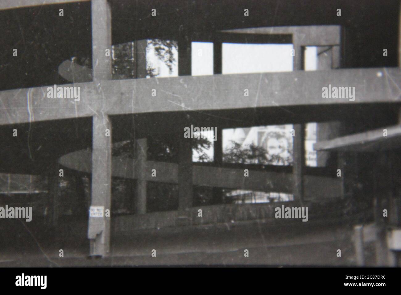 Fine 70s vintage black and white lifestyle photography of a spiral ramp ...