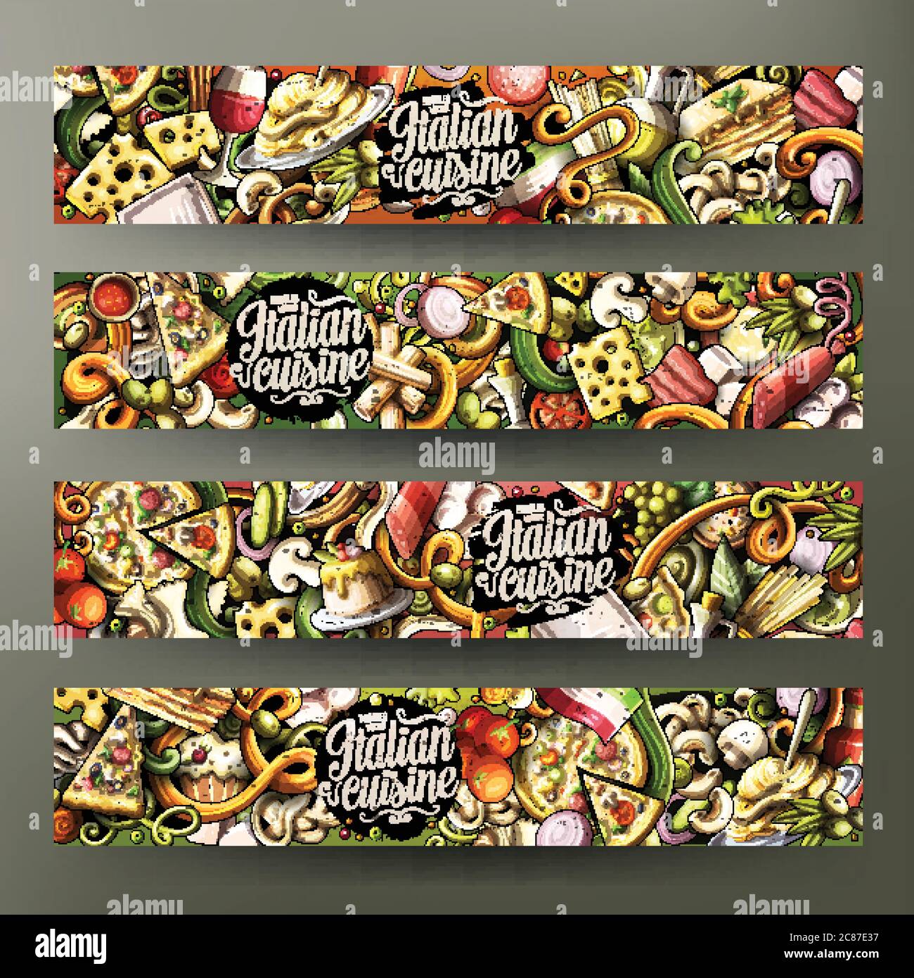 Cartoon hand-drawn doodles italian food banners Stock Vector Image ...