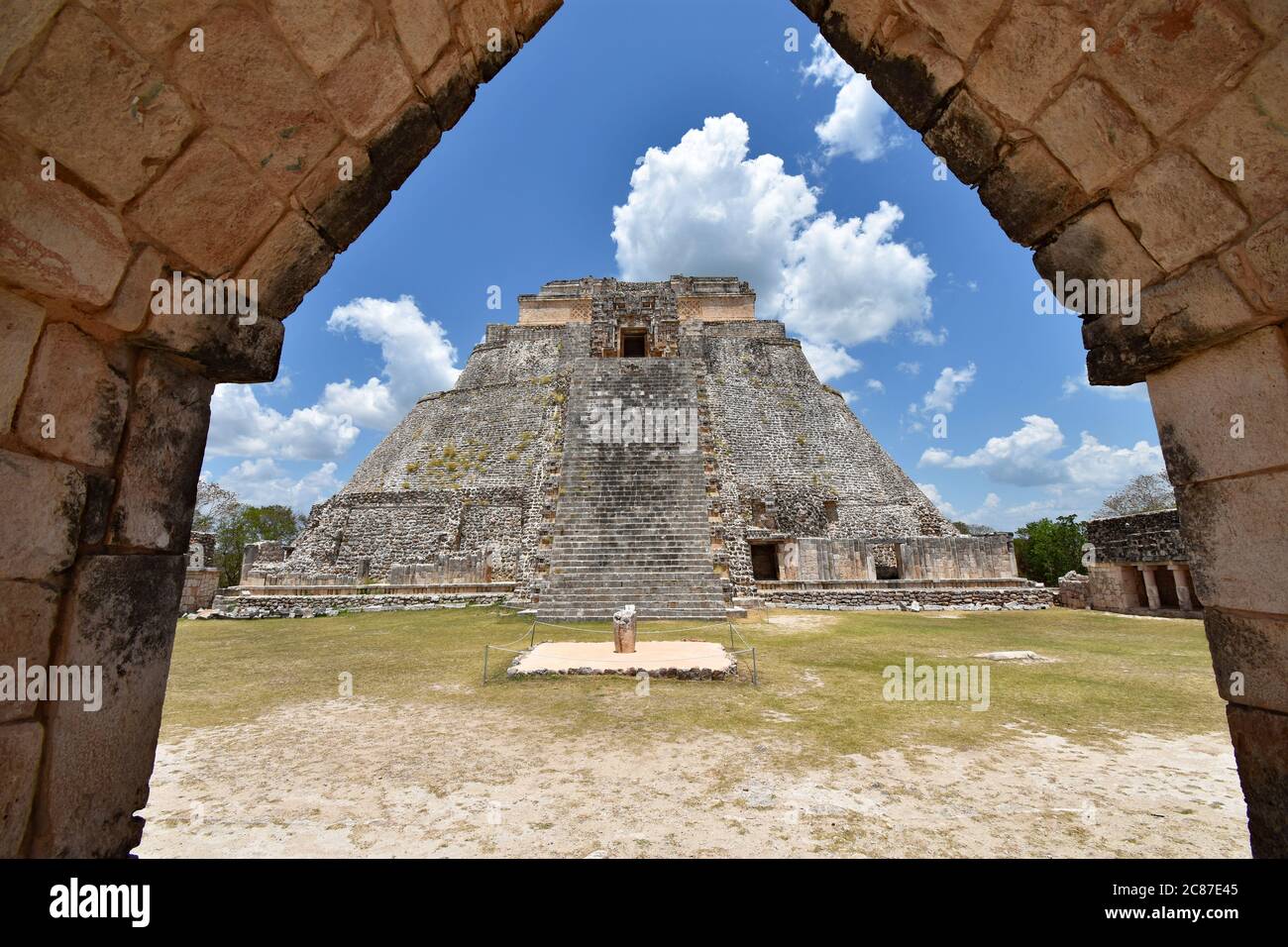 The Pyramid Of The Magician see through a stone archway in the ancient ...