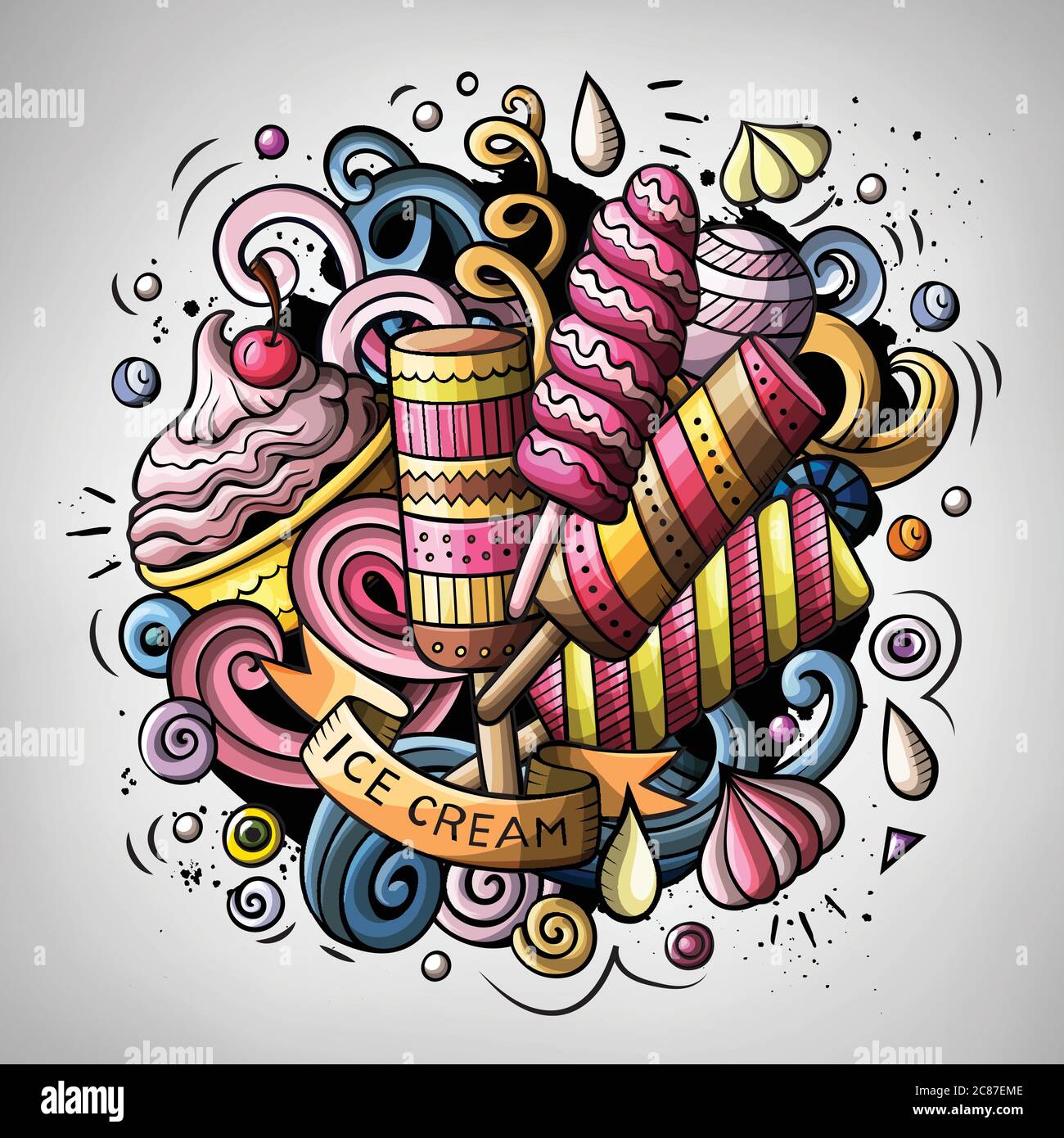 Cartoon cute doodles hand drawn Ice cream illustration Stock Vector ...