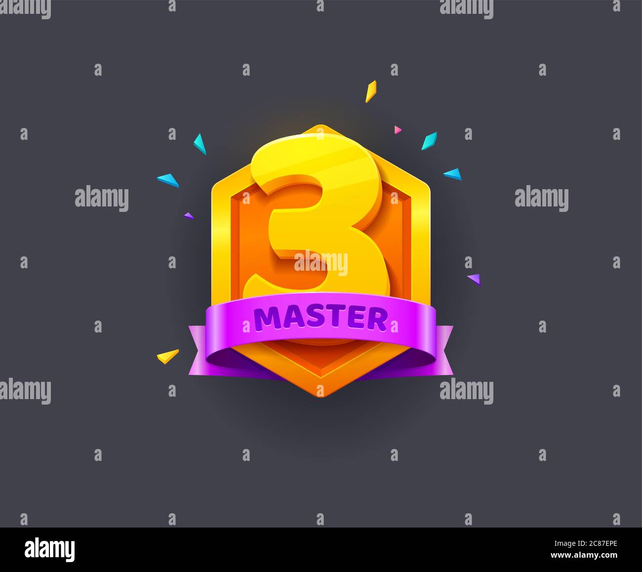 Level up reward cartoon vector illustration. Badges shields of rating ...